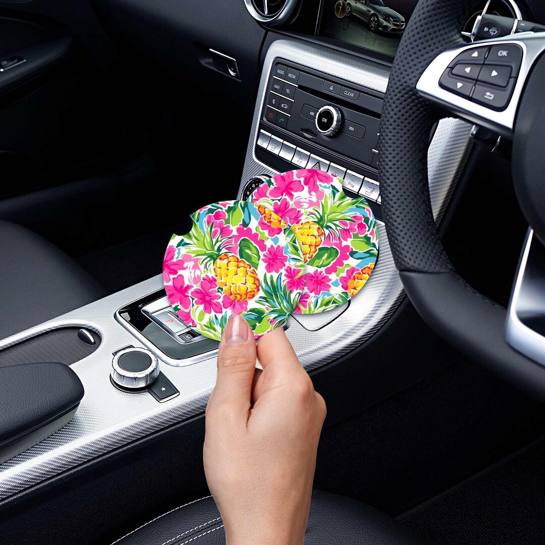 Preppy Pineapple Car Coaster Set of 2 - Fruit Car Coasters - Pineapple ...
