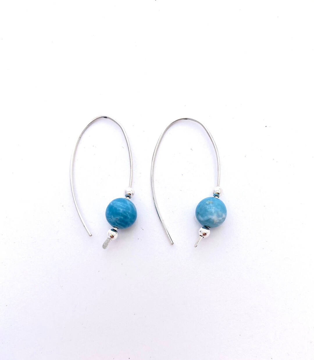 Small Sterling Silver Hoop Earrings - Larimar Hoop Earrings - Hoop ...