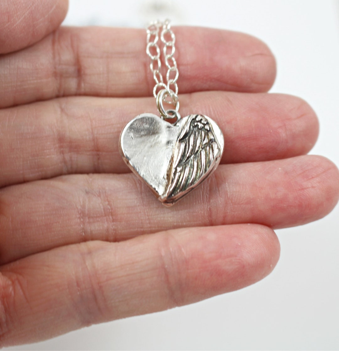 Hand-carved Sterling Silver Angel Wing Heart Necklace Christian Jewelry ...