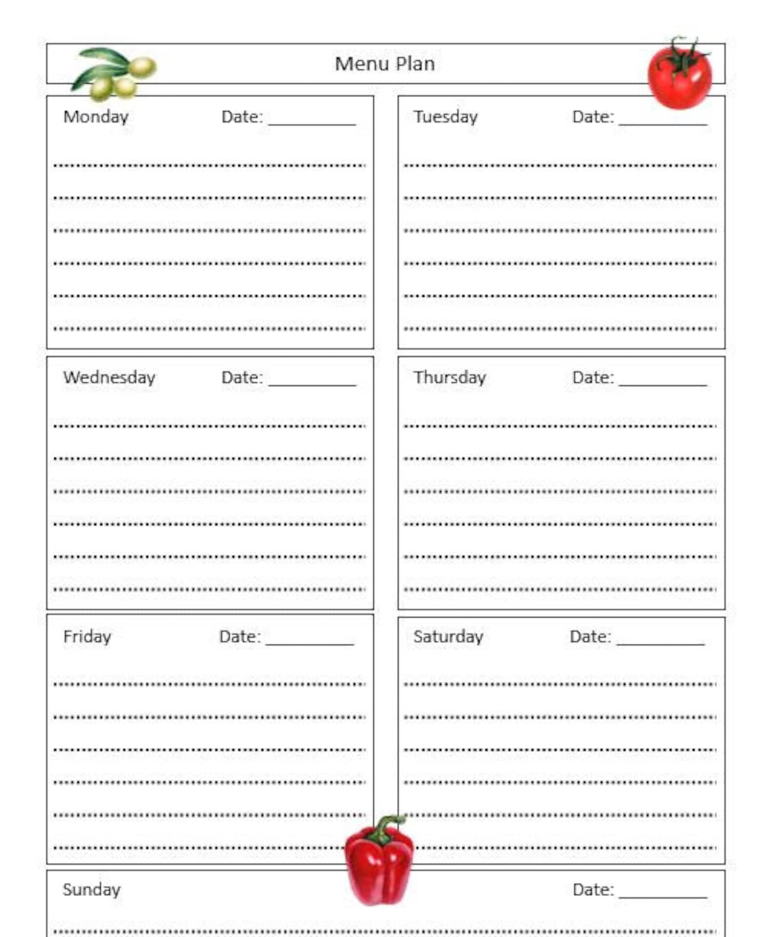 Printable Weekly Meal Planner With Recipe Cards, Shopping Lists and ...