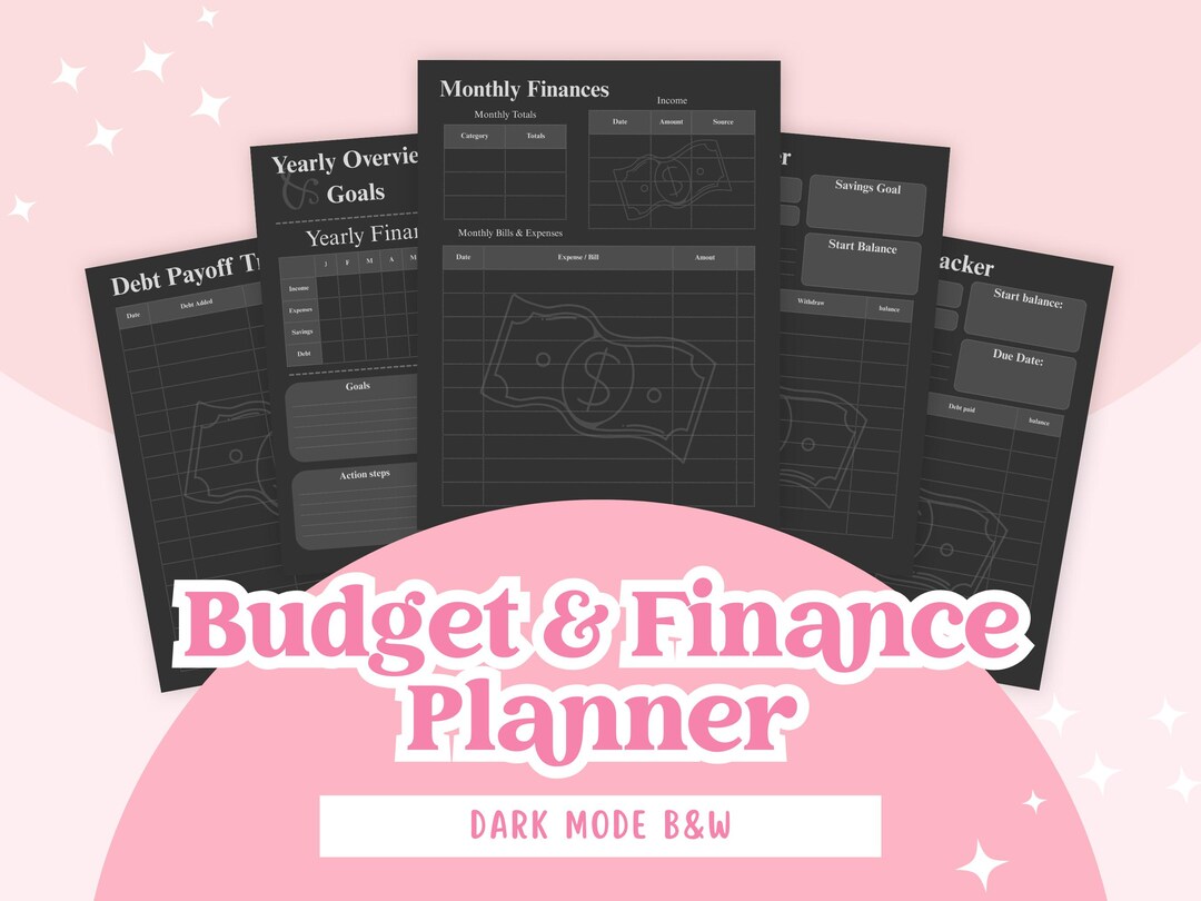 Dark Mode Budget Planner | Printable Finance Tracker (PDF Format) - Etsy