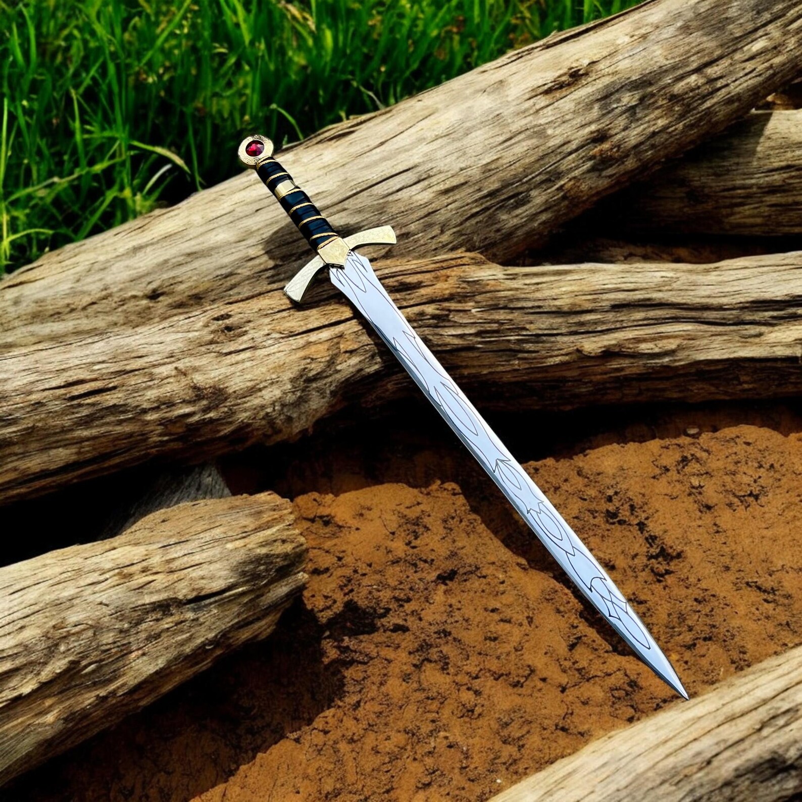 New Goldryn Throne of Glass Replica | Brass Guard, Etched Blade, Red ...