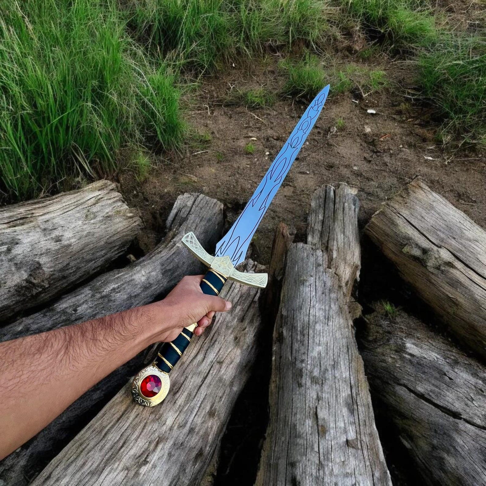 New Goldryn Throne of Glass Replica | Brass Guard, Etched Blade, Red ...