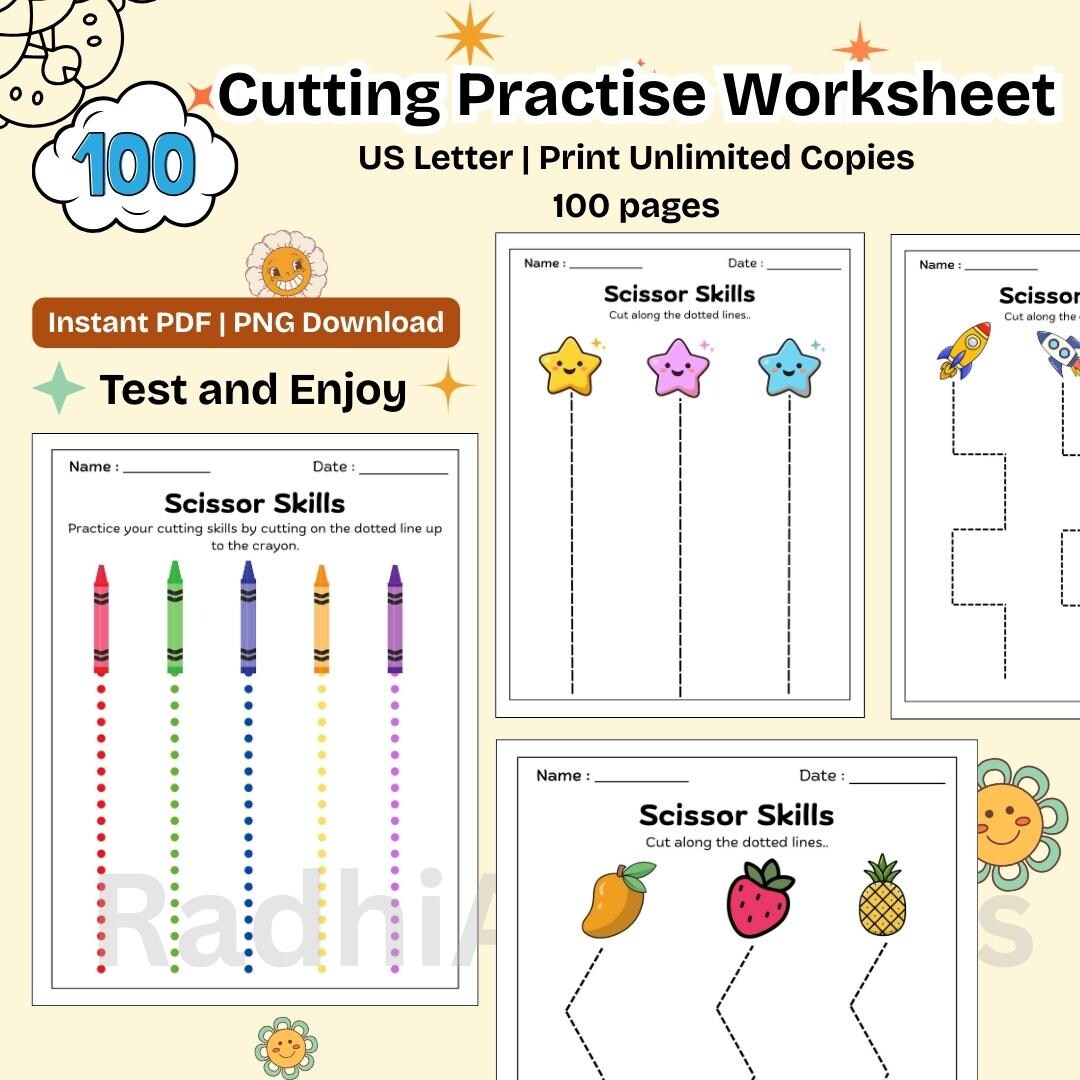 Scissor Skills Cutting Practice Worksheets | Fine Motor Activity ...
