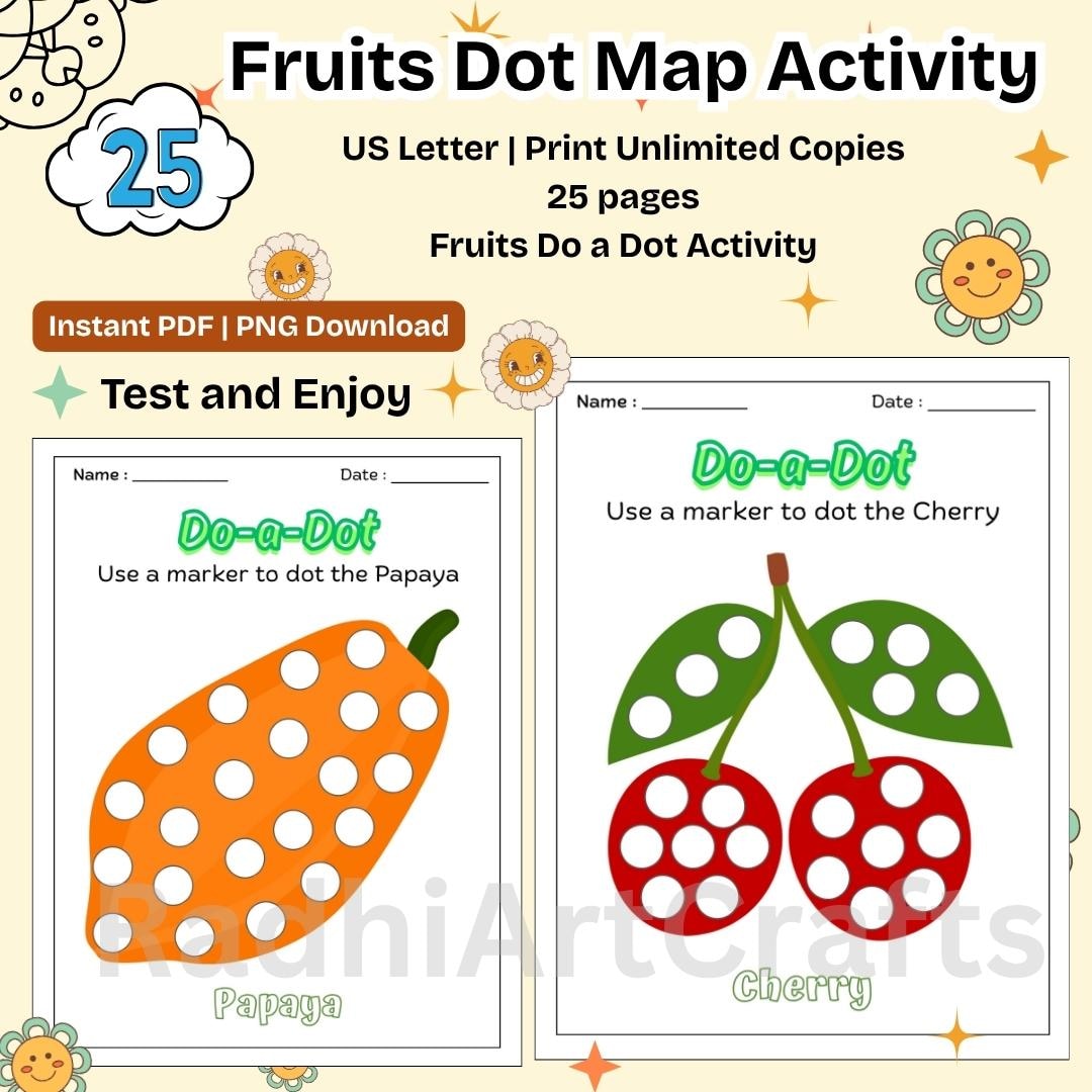 Fruits Do A Dot Coloring Pages | Toddler Preschool Activity (PDF ...