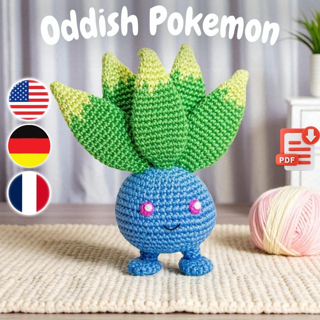 Oddish Crochet Pattern PDF | Poké Mon Oddish Amigurumi Plush Toy 9.5 Cm ...