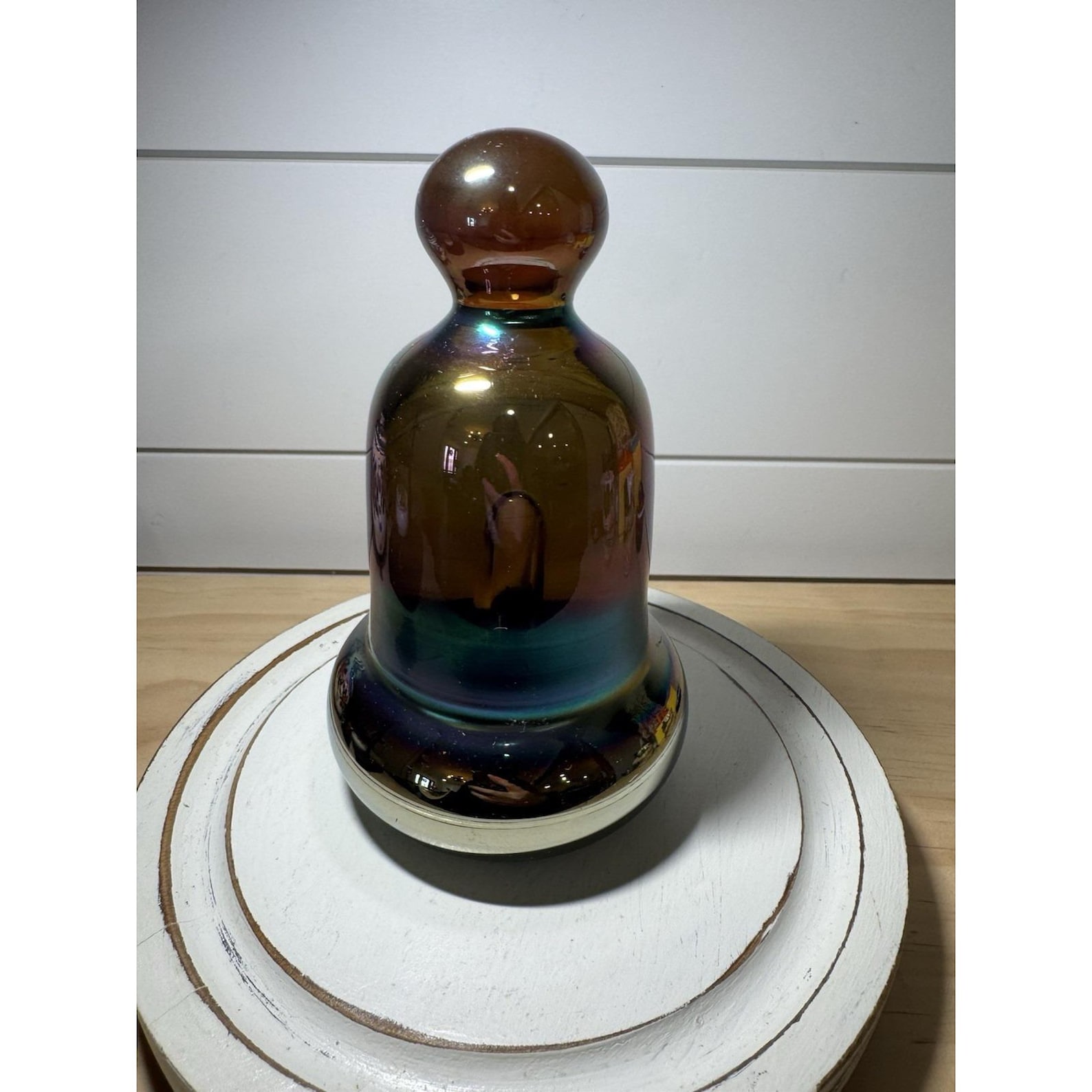 VTG Large Iridescent Carnival Glass Bell Paperweight Art Glass St Clair ...
