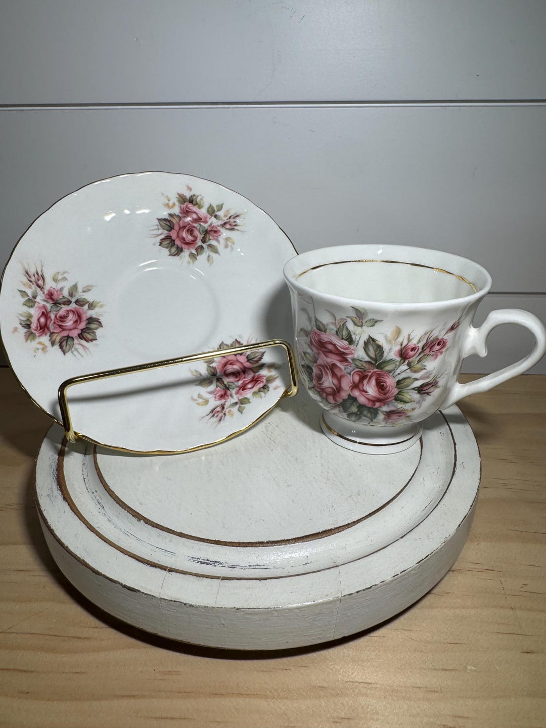 Vintage Hitkari Bone China Tea Cup & Saucer: Rose Gold Floral ...