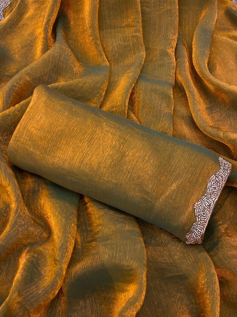 Embroidered Space Silk Saree With Lace Border, Unstitched Blouse - Etsy