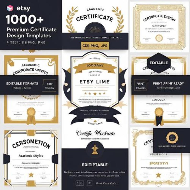 1000+ Editable Certificate Templates Bundle: Academic Certificates ...