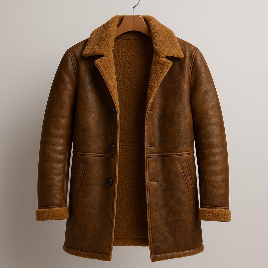 Men's Shearling Leather Aviator Coat: Genuine Sheepskin Winter Car Coat ...