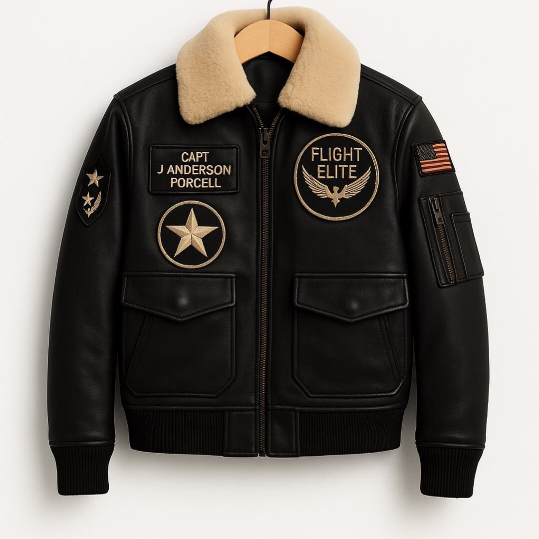 Cowhide Shearling Aviator Jacket: Custom Name Patch, Pilot Bomber - Etsy