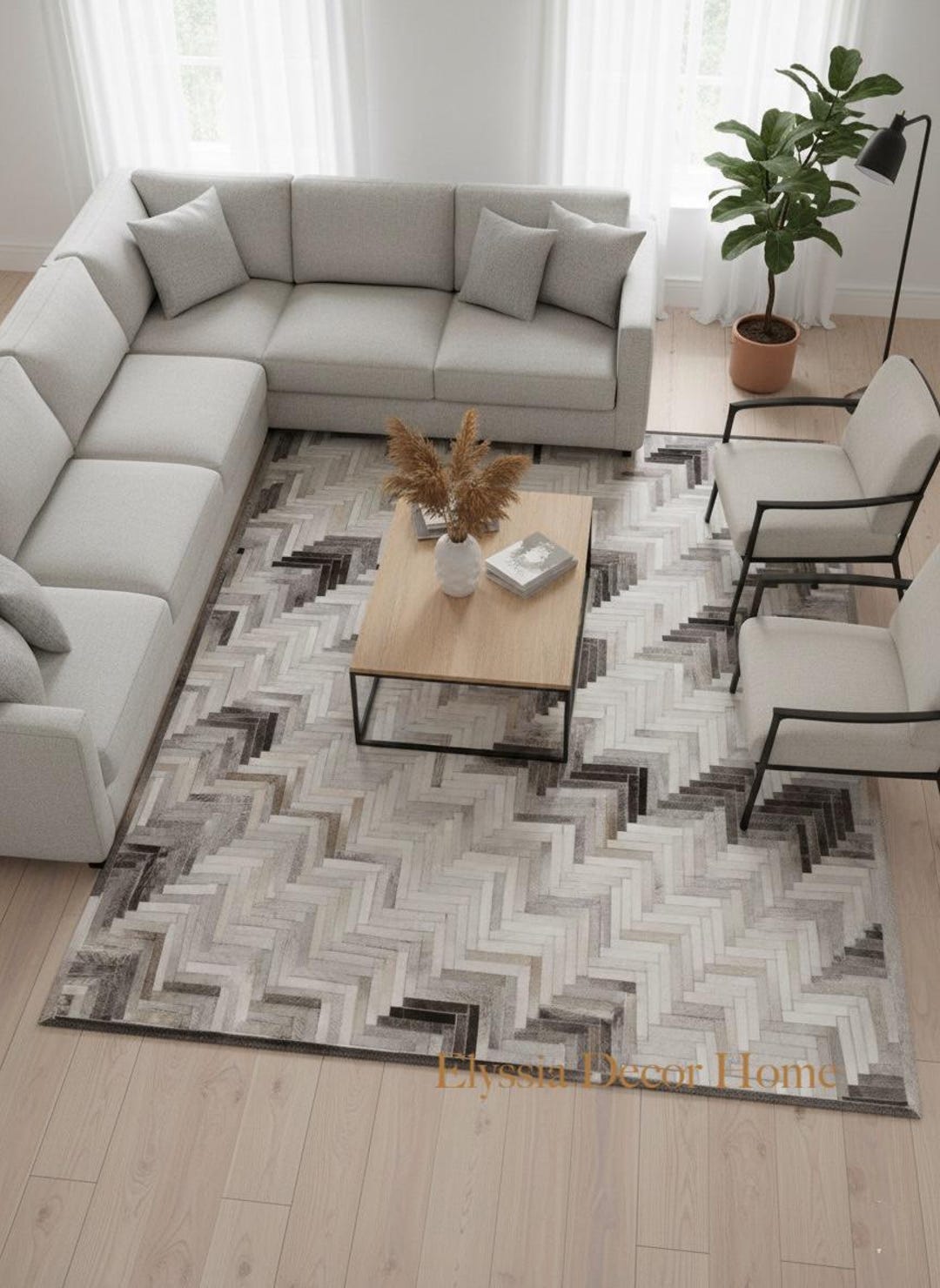 Grey Cowhide Chevron Rug – Cow Skin Hair on Leather Patchwork Carpet ...