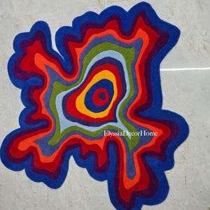Abstract Irregular Wool Area Rug – Handmade Modern Retro Groovy Carpet ...