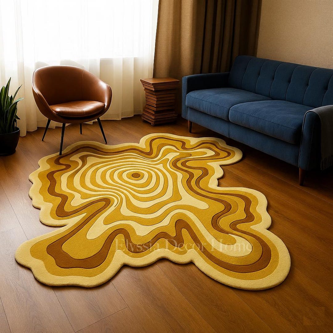 Retro Abstract Wool Rug – Handmade Groovy Pattern Carpet for Stylish ...