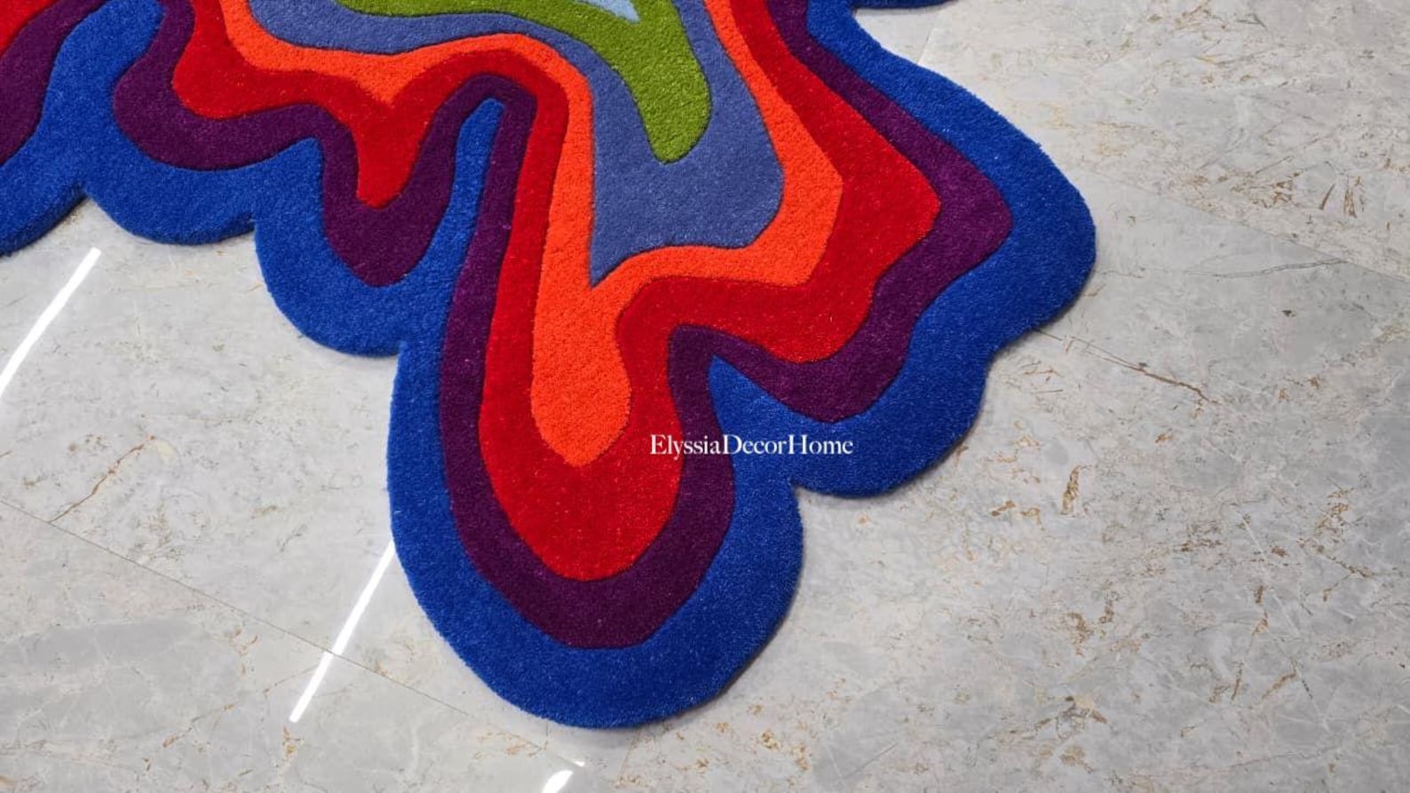 Abstract Irregular Wool Area Rug – Handmade Modern Retro Groovy Carpet ...