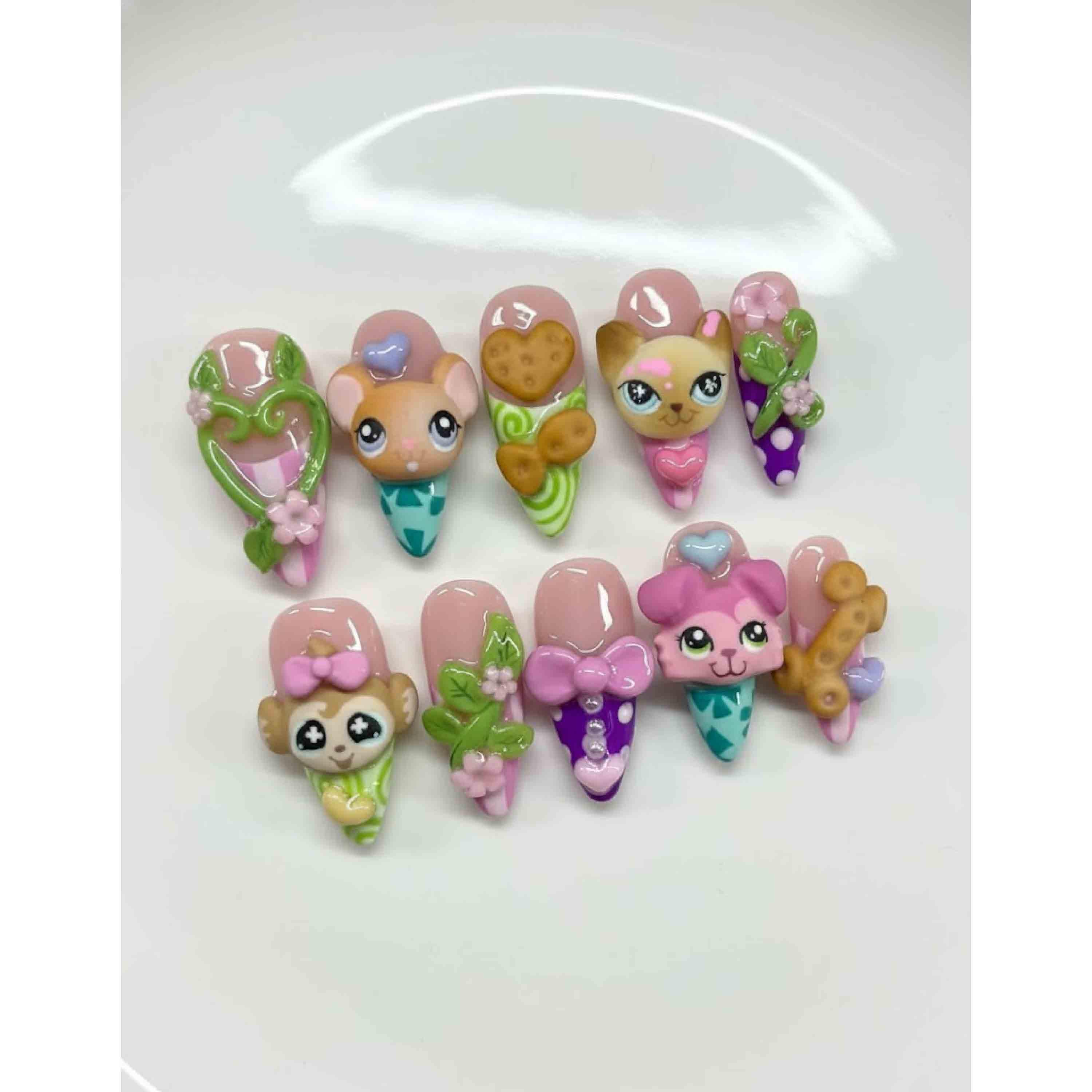 Handmade Cottagecore Press on Nails | 3D Pets, Cookies & Pastel Floral ...