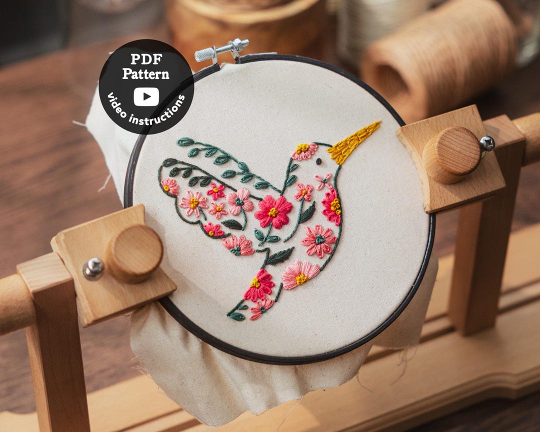 Bird Hand Embroidery Pdf Pattern | Hummingbird Beginner Hand Embroidery ...