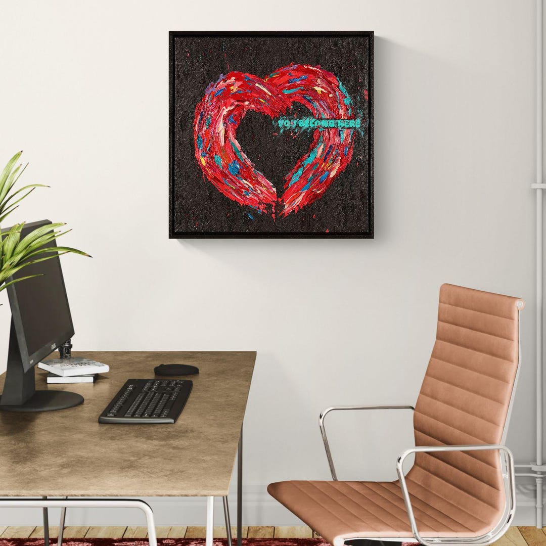 Textured Heart Oil Painting on Canvas, 52x52 Cm - Framed Impasto ...