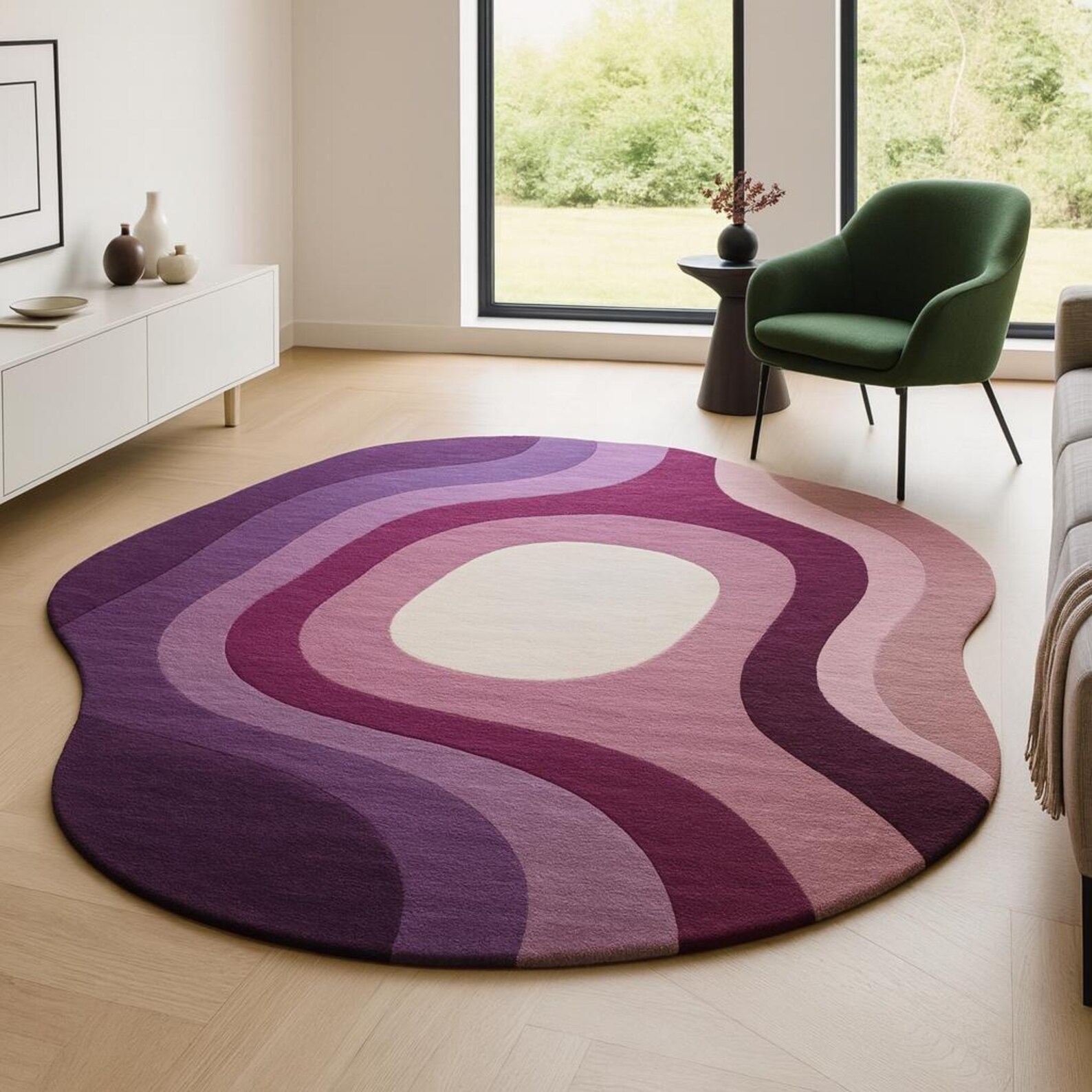 Handmade Wavy Purple Wool Rug, Irregular Groovy Tufted Area Rug, Modern ...