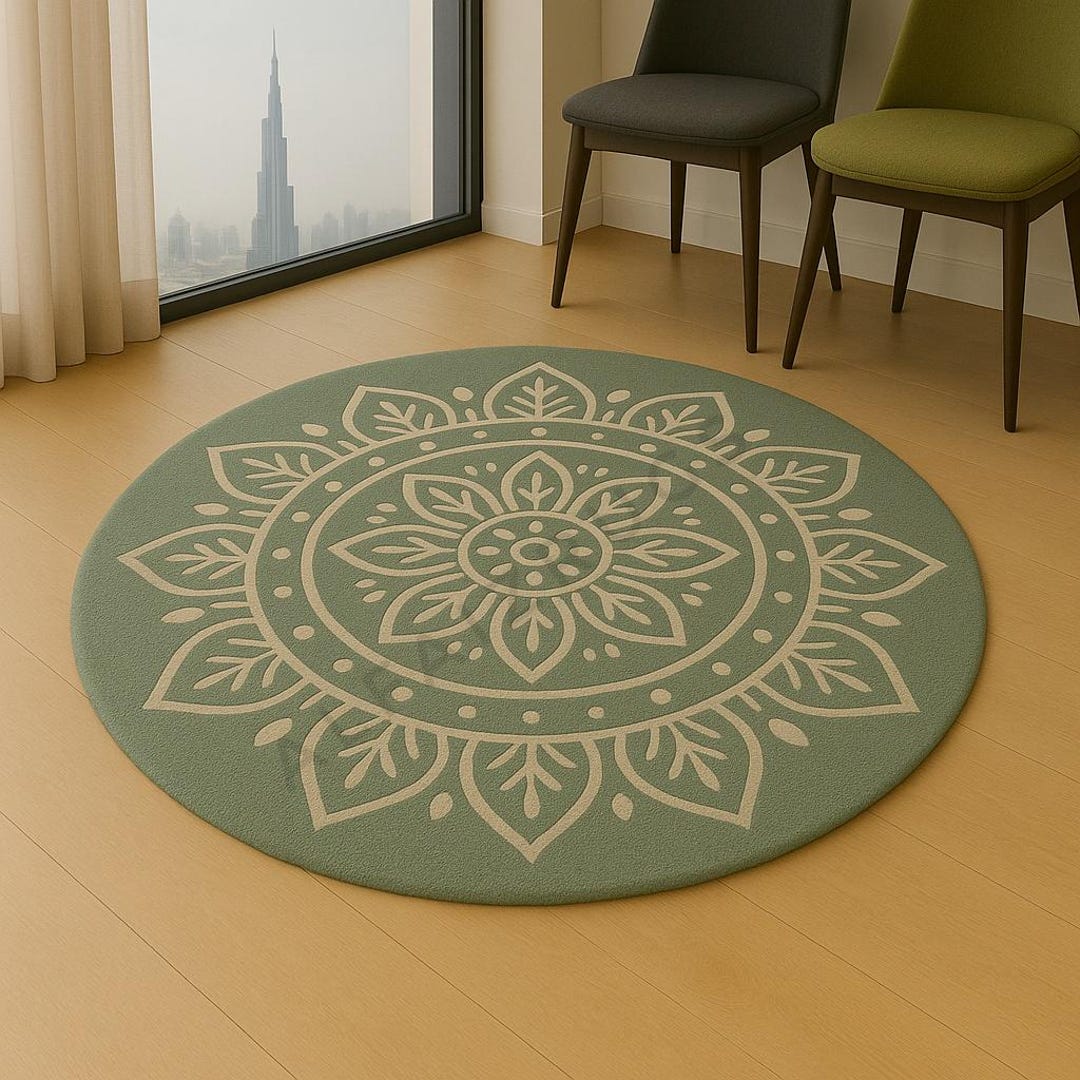 Hand Tufted Round Rug, Sage Green Mandala Medallion Rug - Etsy