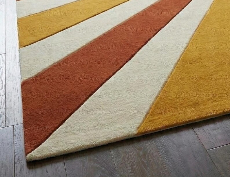 Hand Tufted Wool Rug Radiating Sunburst Pattern Geometric Modern Living ...