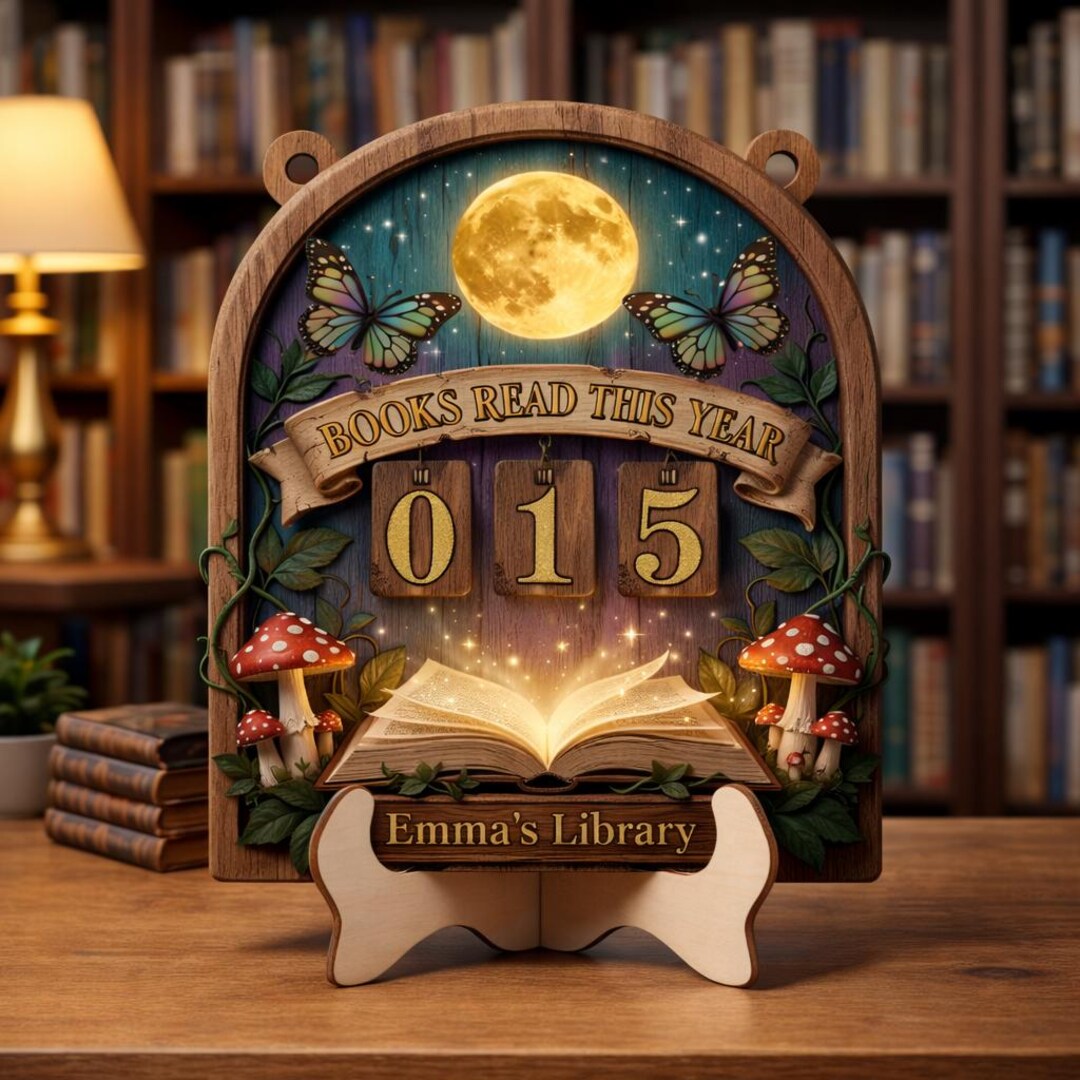 Personalized Wooden Reading Tracker Sign With Mushrooms, Books Read ...