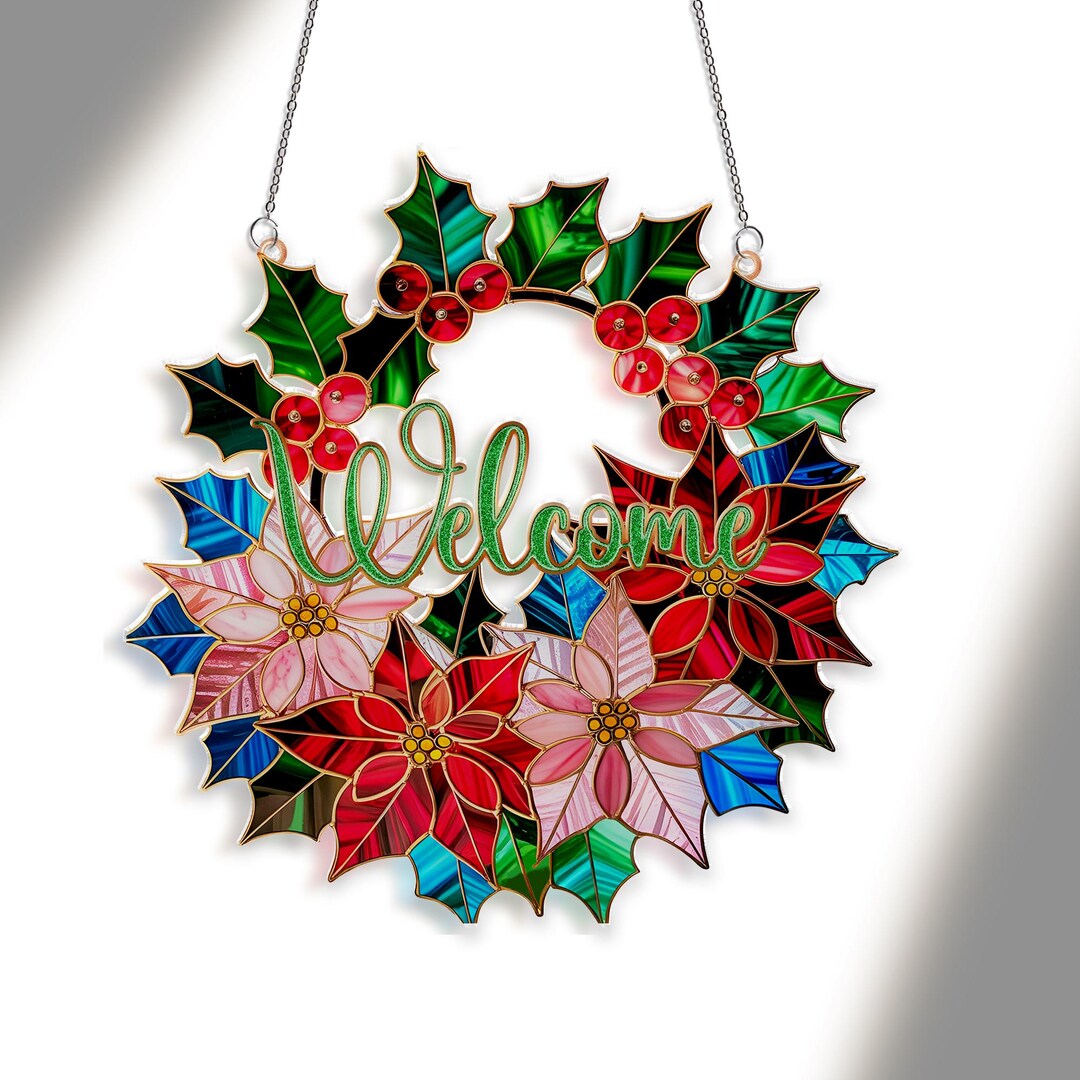 Fall Leaves Wreath Acrylic Window Hanging, Maple Leaf Door Decor ...