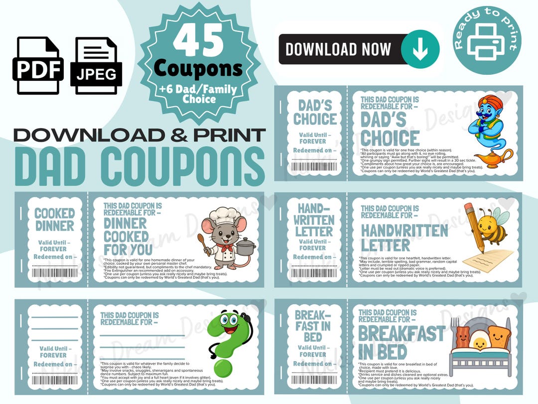 Dad Gift Printable Coupon Book Funny Father’s Day Gift Digital Download ...