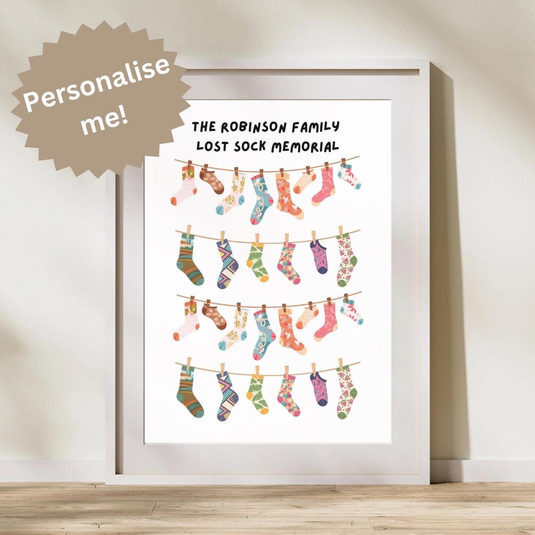 Personalised Lost Sock Memorial Print | Custom Family Laundry Room Wall ...