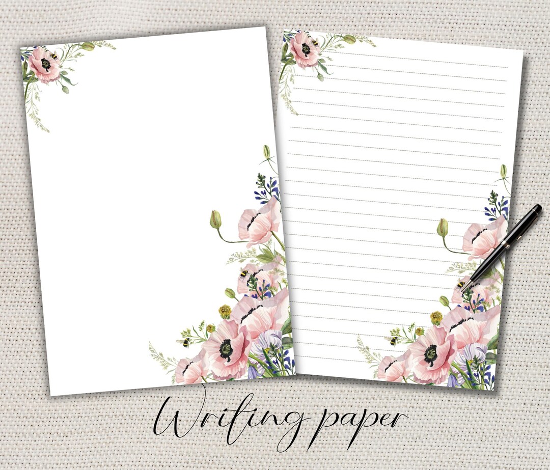 Flower Writing Paper Lined Unlined-a4/a5 Pen Pal Supplies-poppies ...