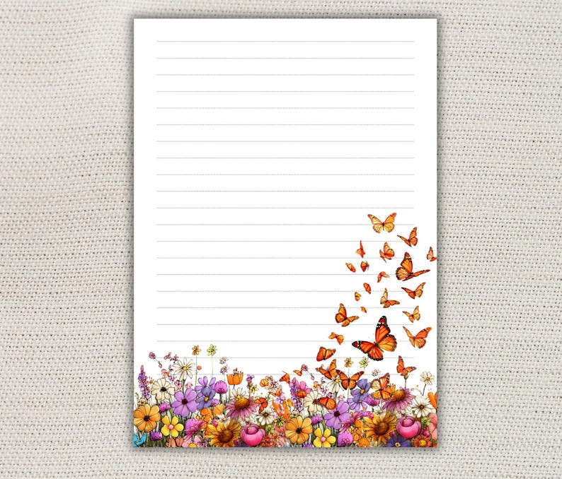 Flowers With Butterflies Writing Paper Lined Unlined-a4/a5 Pen Pal ...