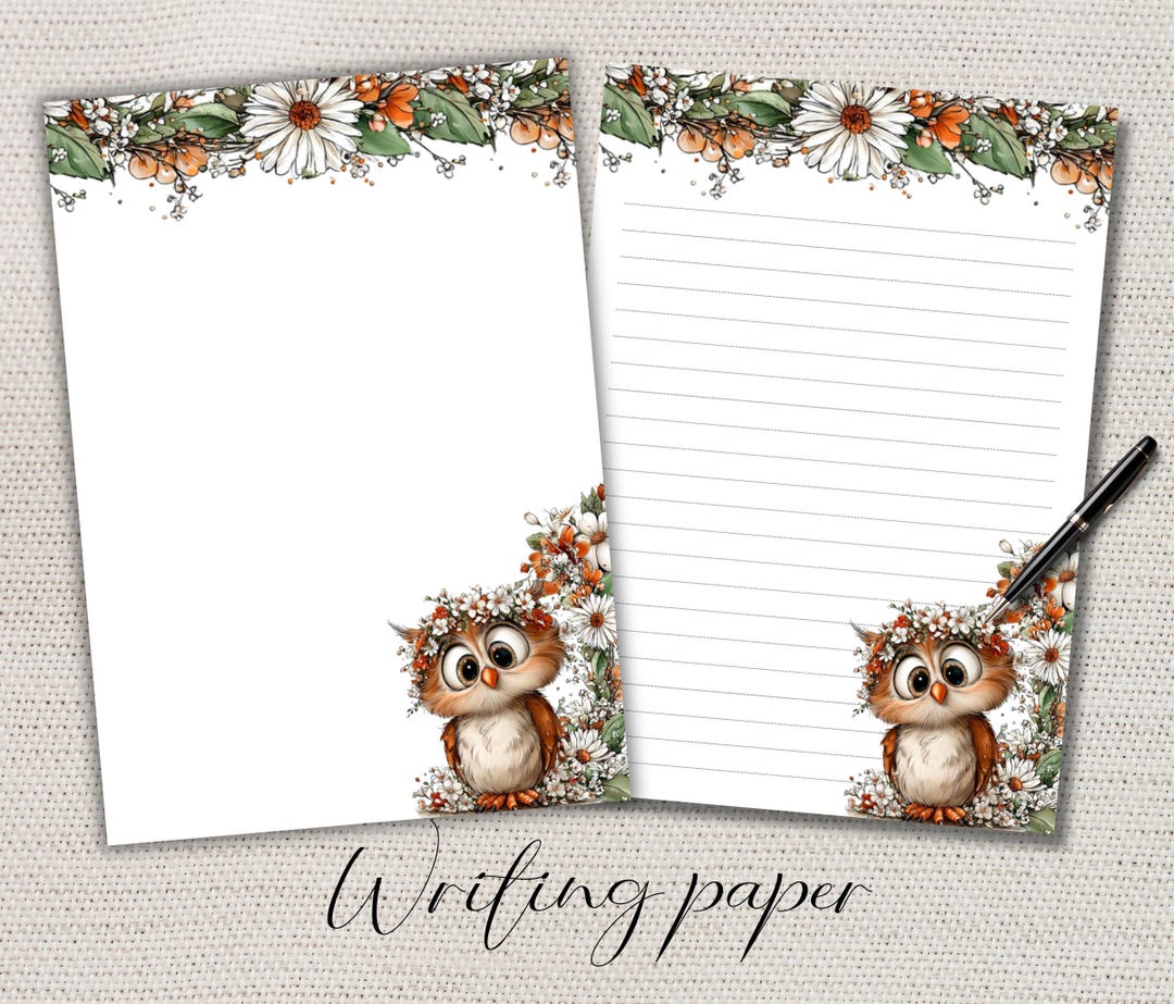 Cute Owl With Flower Writing Paper Lined Unlined-a4/a5 Pen Pal Supplies ...