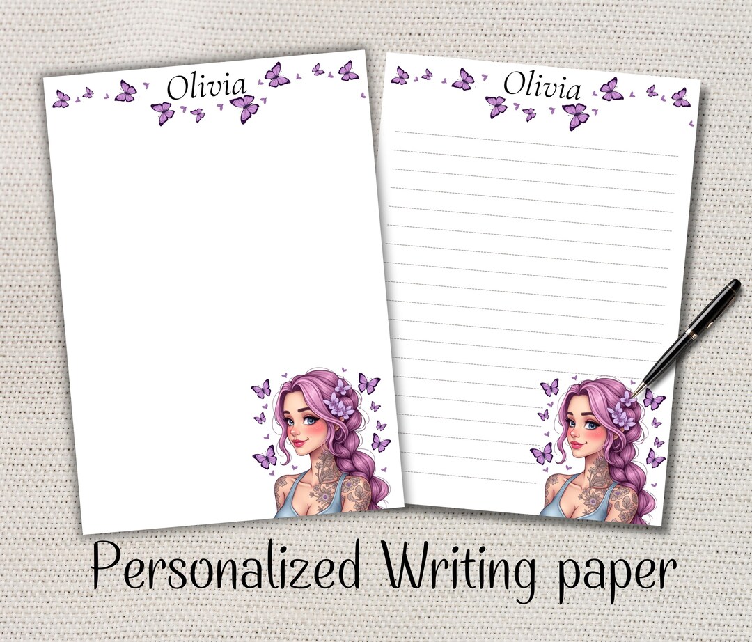 Personalized Cute Girl Notepaper -personalized Girl Writing Paper Lined ...