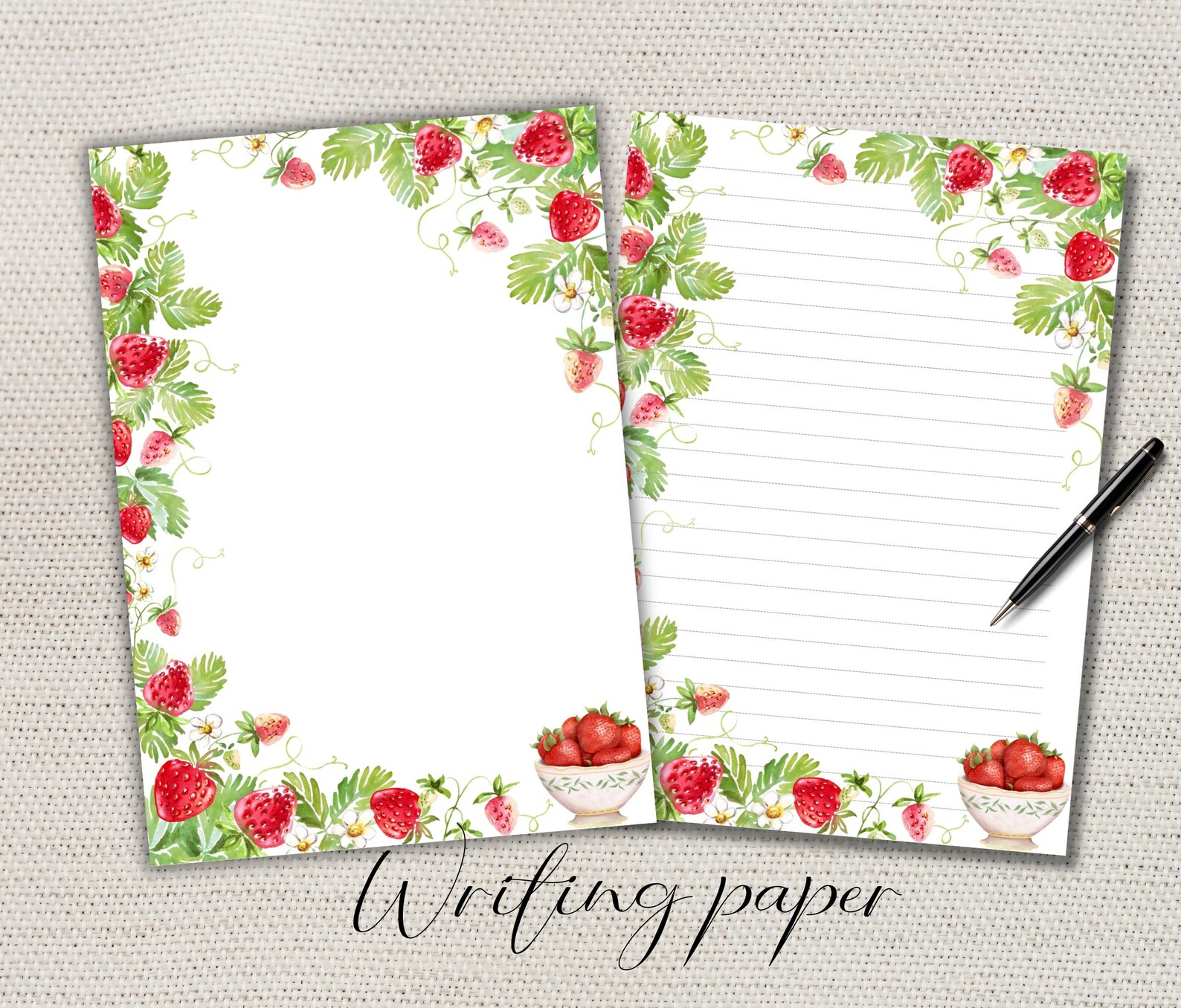 Strawberry Writing Paper Lined Unlined-a4/a5-pen Pal Supplies-sheets ...