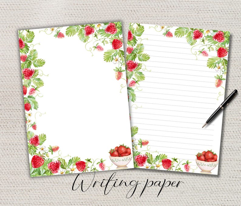 Strawberry Writing Paper Lined Unlined-a4/a5-pen Pal Supplies-sheets ...