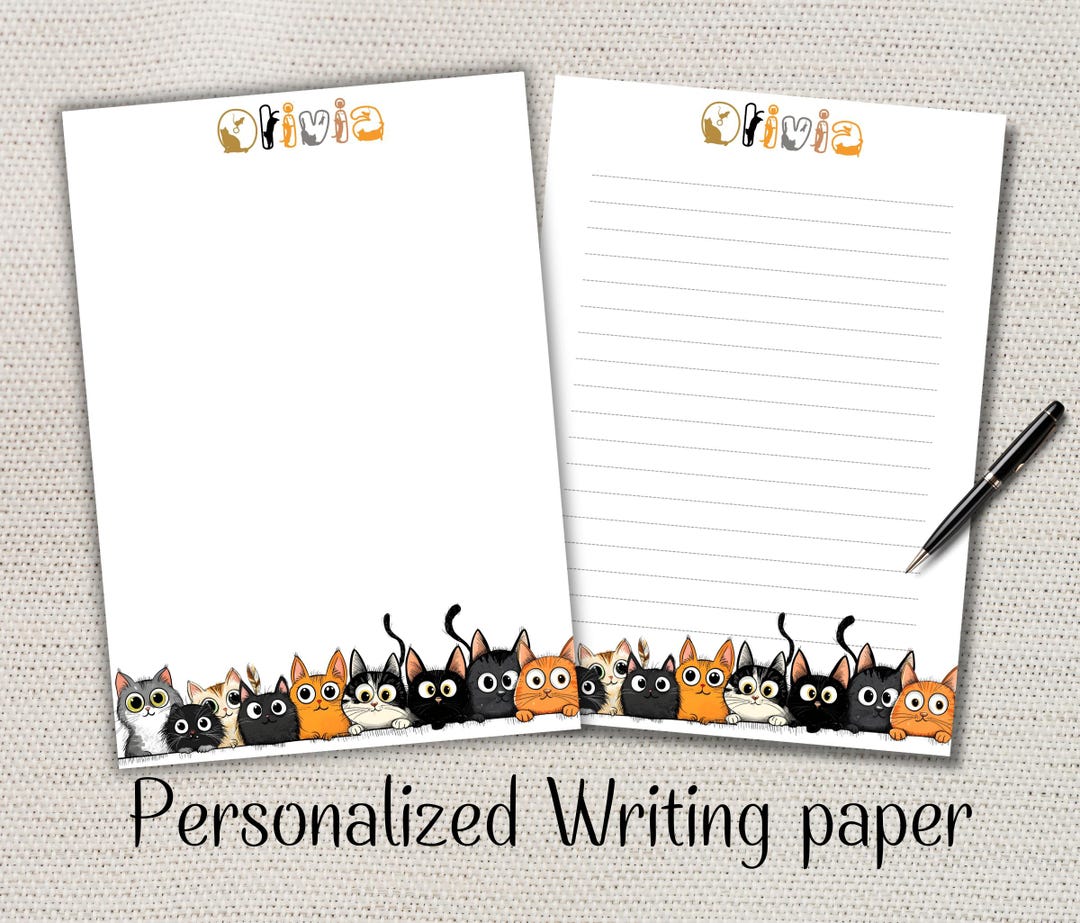 Personalized Cats Writing Paper -personalized Cute Writing Paper Lined ...