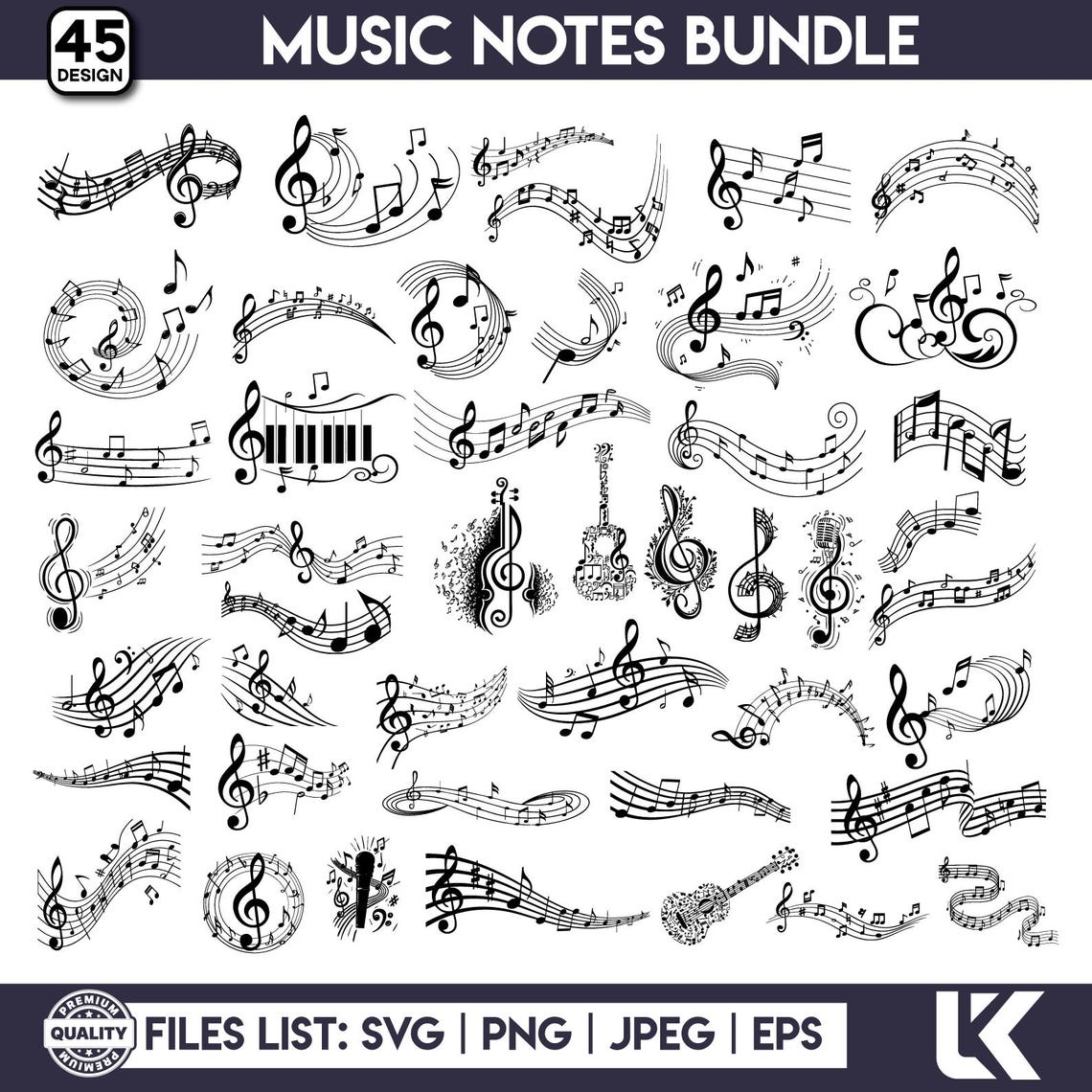 Music Notes Svg Png Bundle, Musical Notes Clipart, Music Notes Svg ...