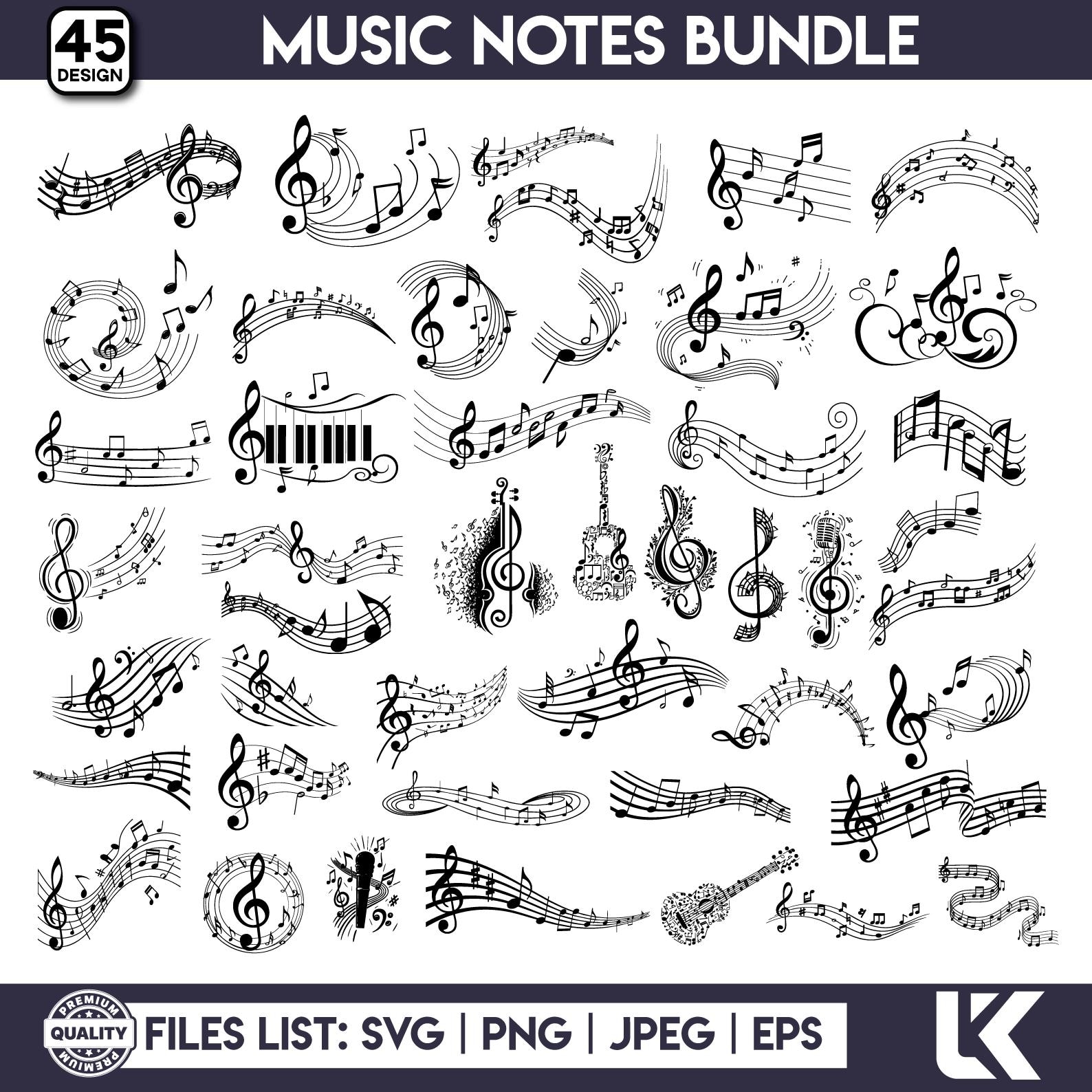 Music Notes Svg Png Bundle, Musical Notes Clipart, Music Notes Svg ...