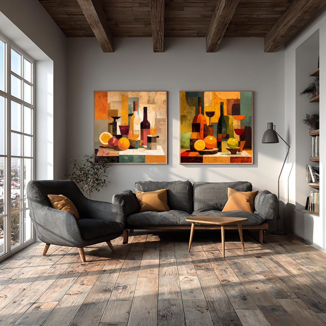 Cubist Wine & Fruit Prints: Modern Kitchen Wall Art (digital Download ...