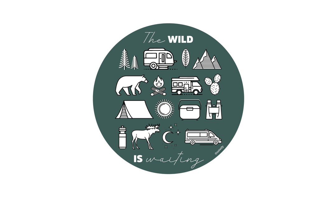 The Wild is Waiting Wilder Outdoor Adventure Vinyl Glossy Sticker Green ...