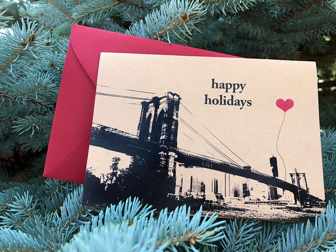Happy Holidays Brooklyn Bridge Note Card Set of 8 New York Christmas - Etsy