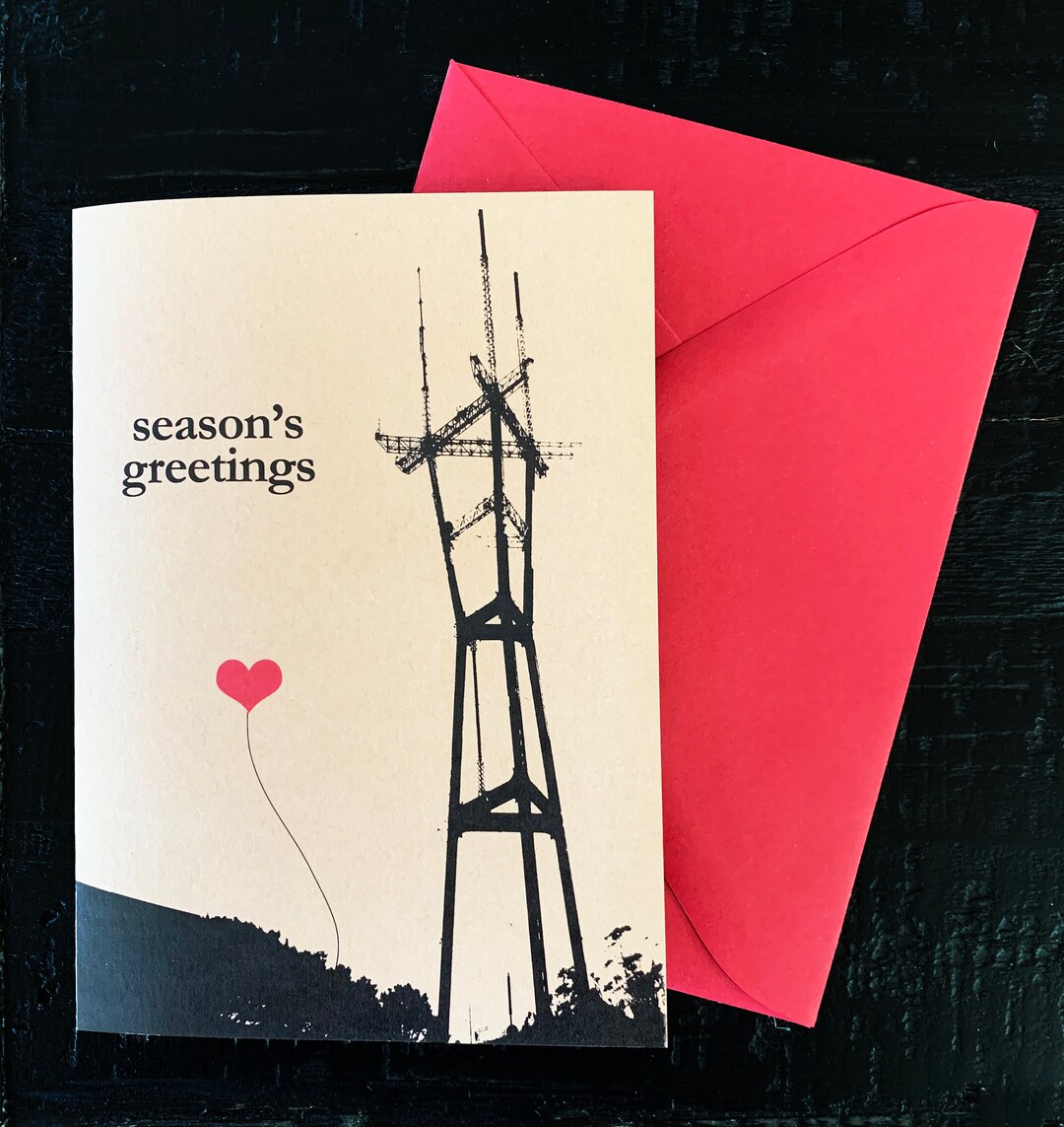 Season's Greetings Sutro Tower Christmas Note Card Set of 8 San ...