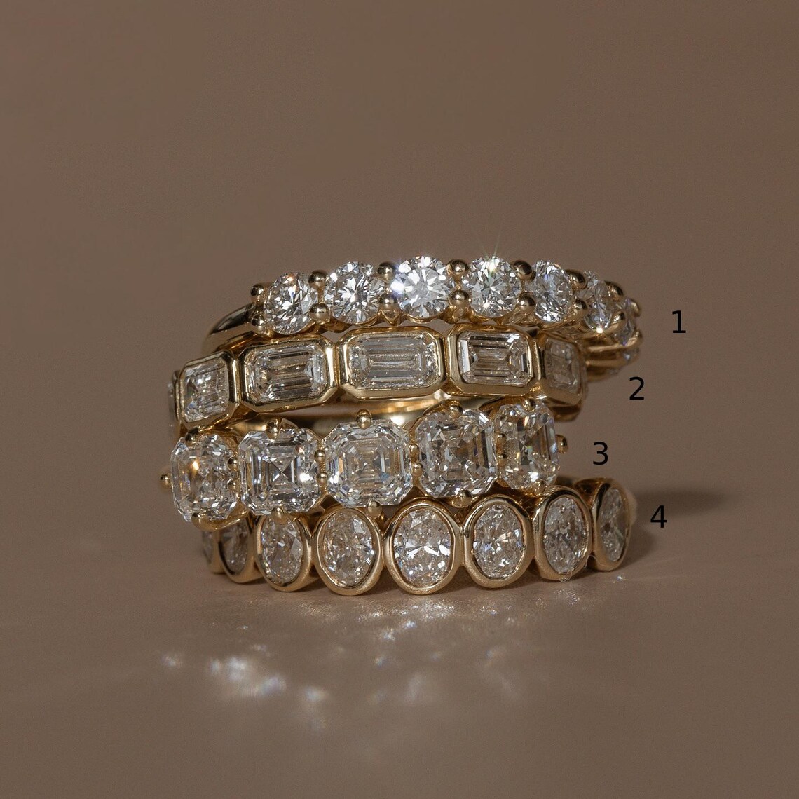 Multiple Band Asscher Cut Full Eternity Wedding Band CZ Diamond Emerald ...