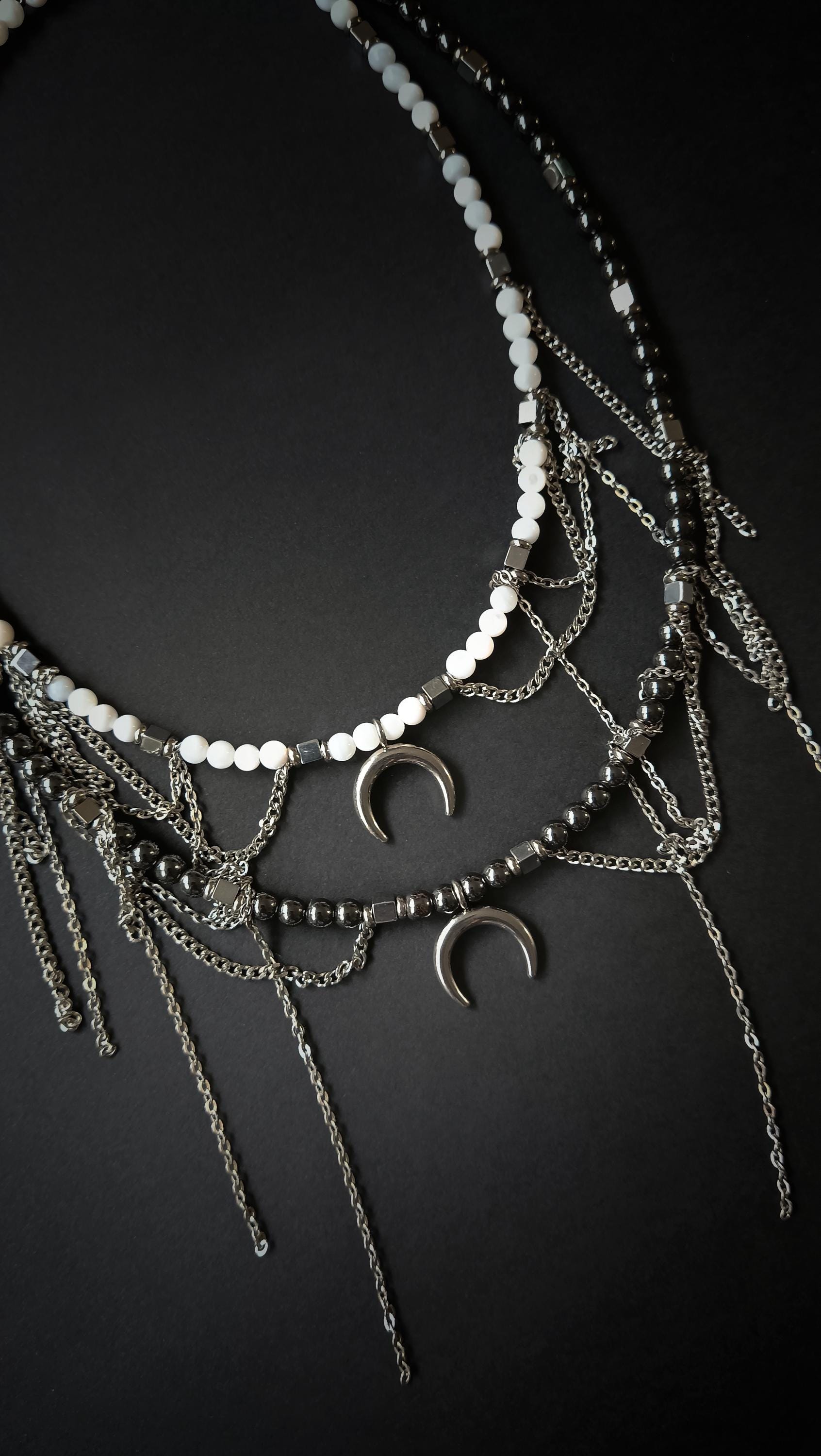 Moon Choker Set, Light and Dark Fairycore Necklace, Elven Witch Jewelry ...