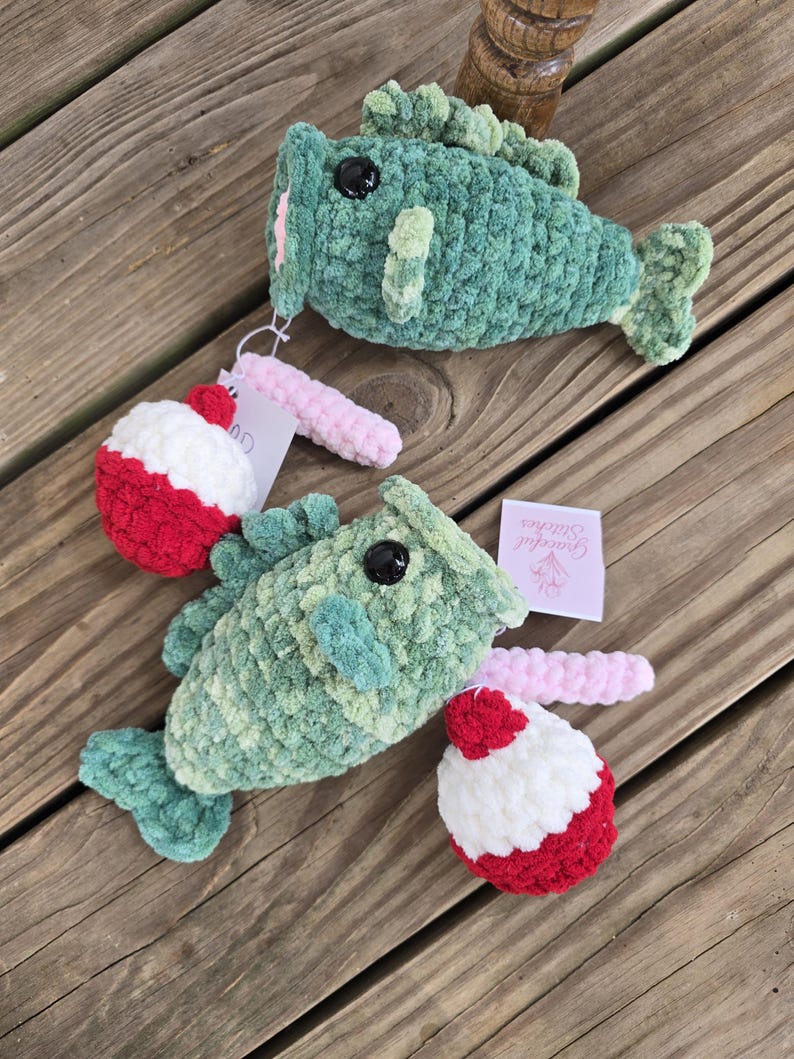 Crochet Bass Fish Plushie With Bobber & Worm - Etsy
