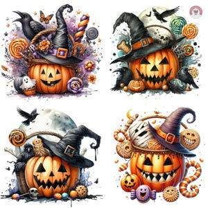 Watercolor Pumpkin Clipart Bundle, Jack O Lantern Png, Spooky Ghost ...