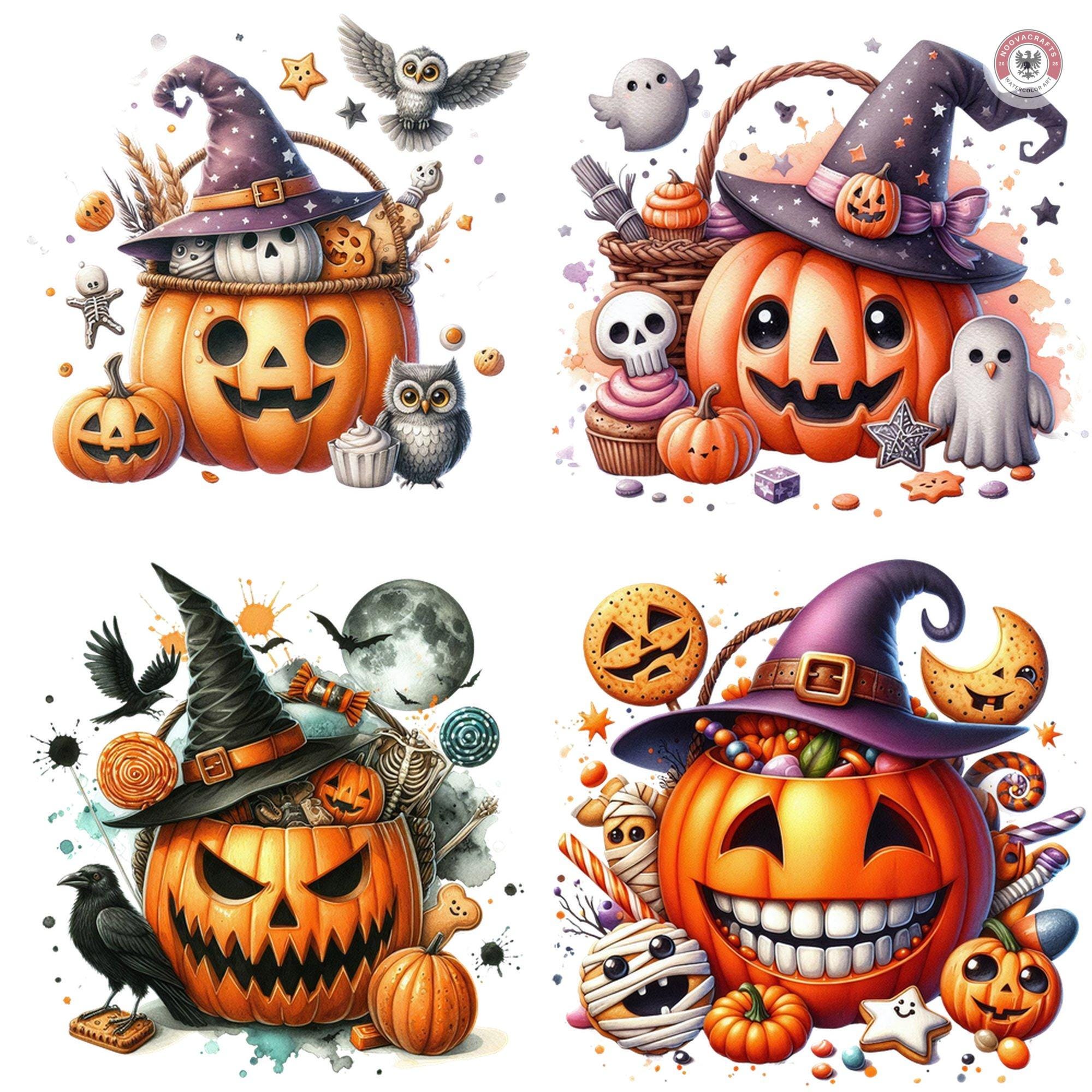 Watercolor Pumpkin Clipart Bundle, Jack O Lantern Png, Spooky Ghost ...