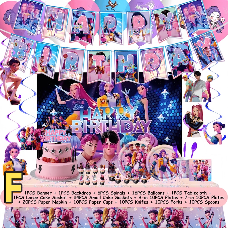 All-in-one K-p*p Birthday Party Kit | Pink Blue Purple Neon Decor W ...