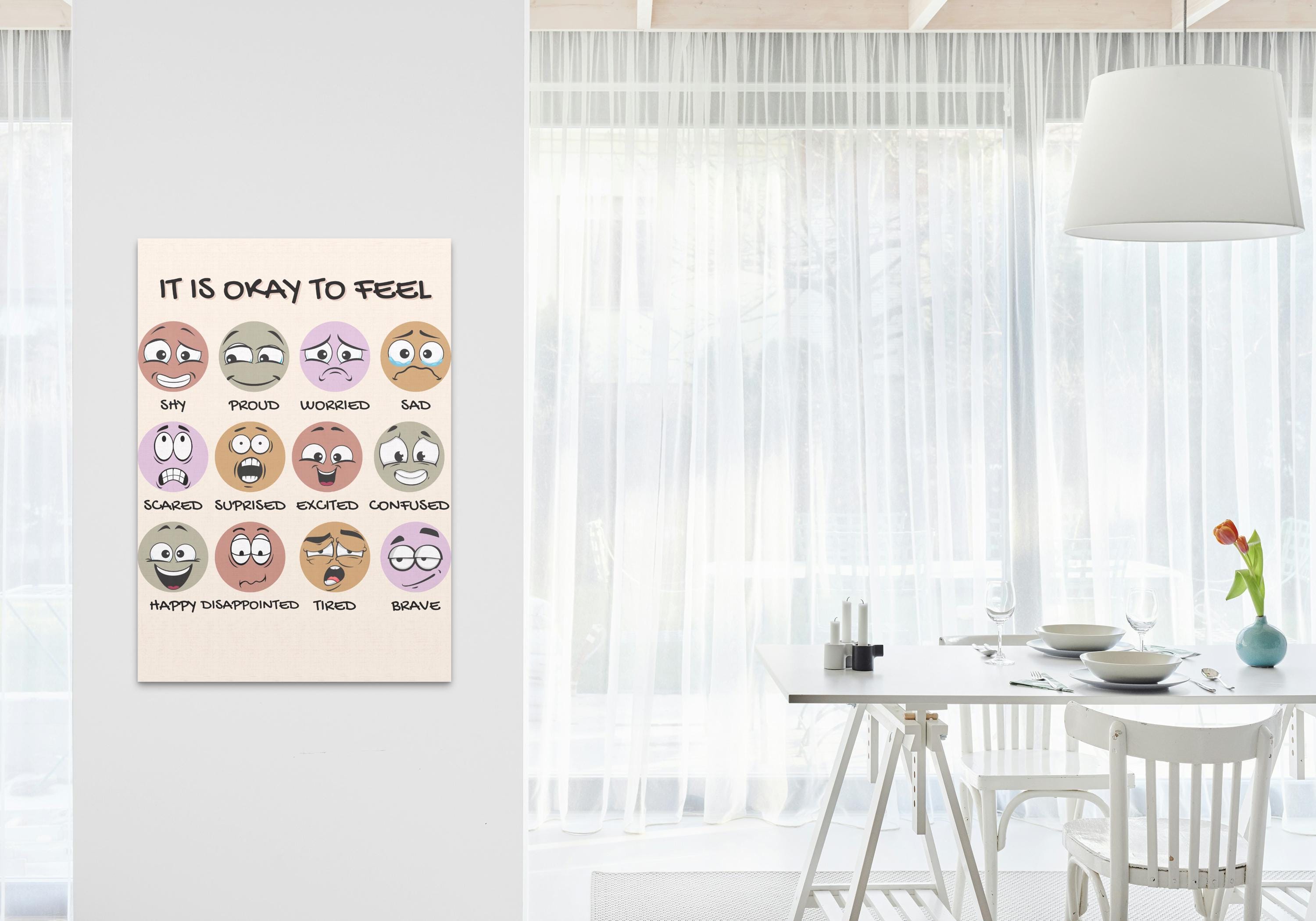 Emotions Wall Art | Printable Emoji Feelings Chart | Minimalist Pastel ...